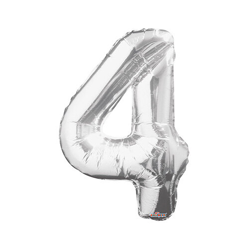 Патибум Шары цифры из фольги номер 4 серебро, единичный шар 34/86 см для праздников 1шт