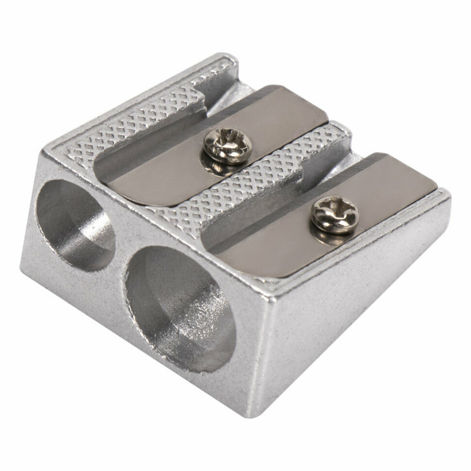 Точилка BRAUBERG "Style", металлическая клиновидная, 2 отверстия для чернографитных карандашей (в том числе утолщенных), 222486, 222486