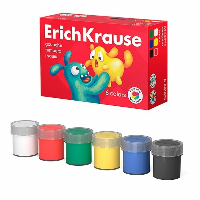 Гуашь Erich Krause Jolly Friends, 6 цветов по 20 мл (61413)