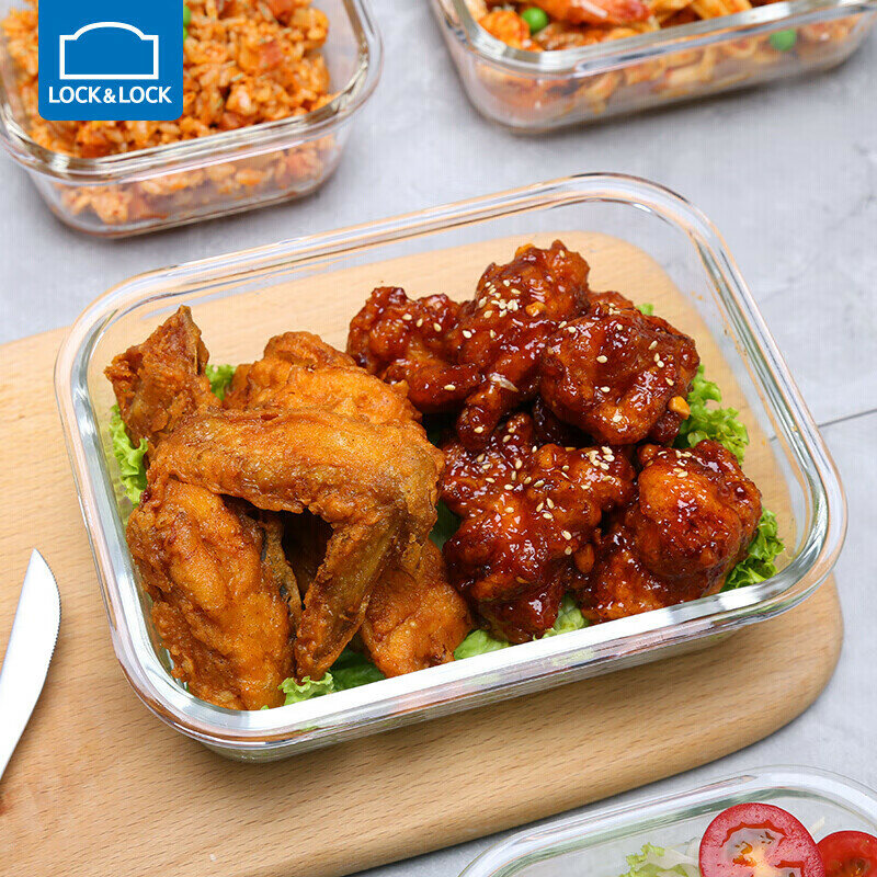 LOCK&LOCK Large Capacity Heat-Resistant Glass Food Storage Container, Microwave-Safe Lunch Box, Airtight Bento Box, Meal Container, Refrigerator Storage Box, 1L