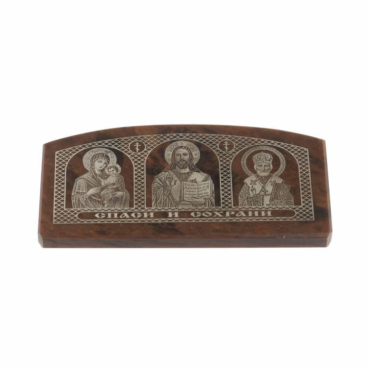 Икона в машину из коричневого обсидиана "Триптих" 6х3 см 127863