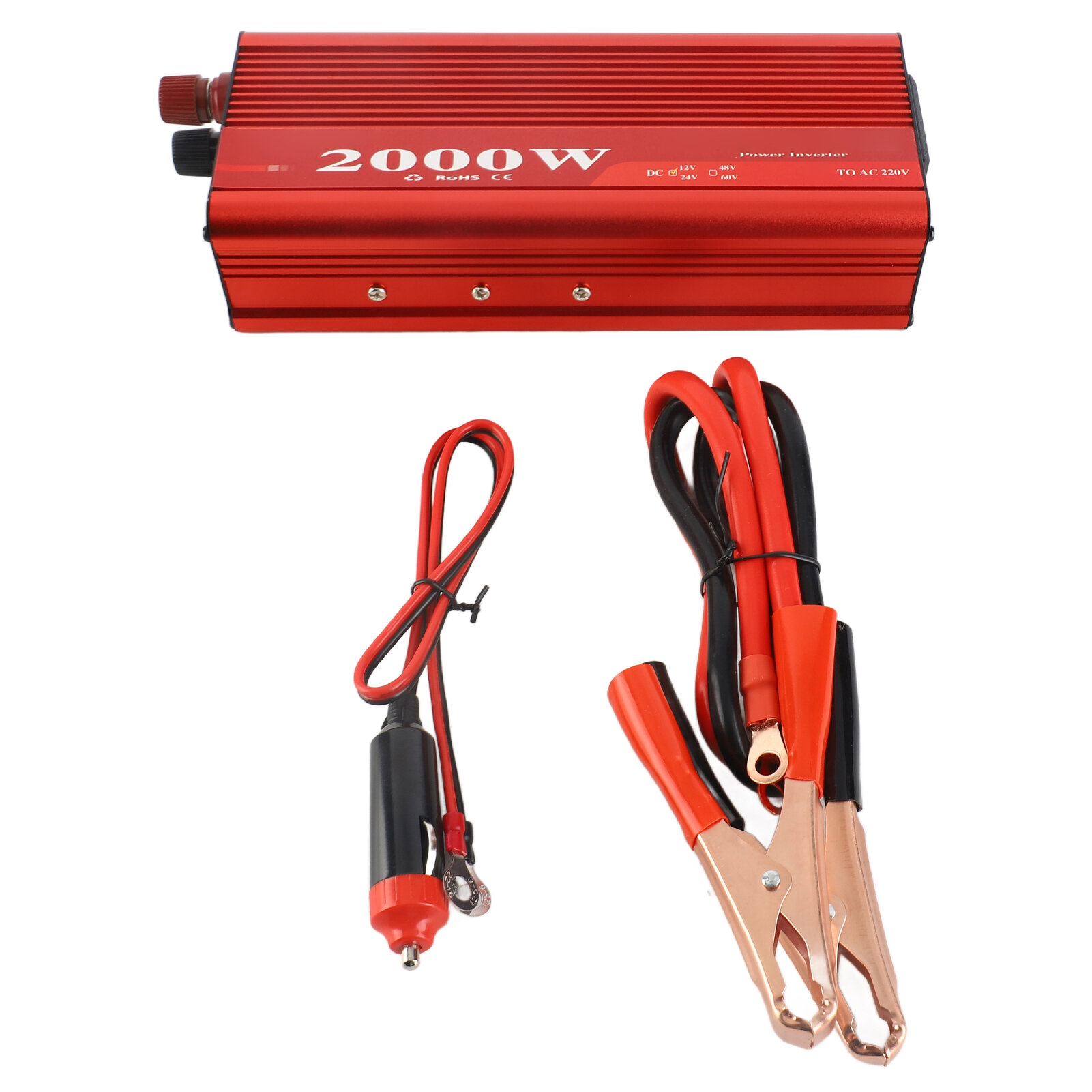 Charger Converter, DC 12/24V To AC 220V Modified Sine Wave Power Inverter High Efficiency Overheat Protection 2000W for Automotive
