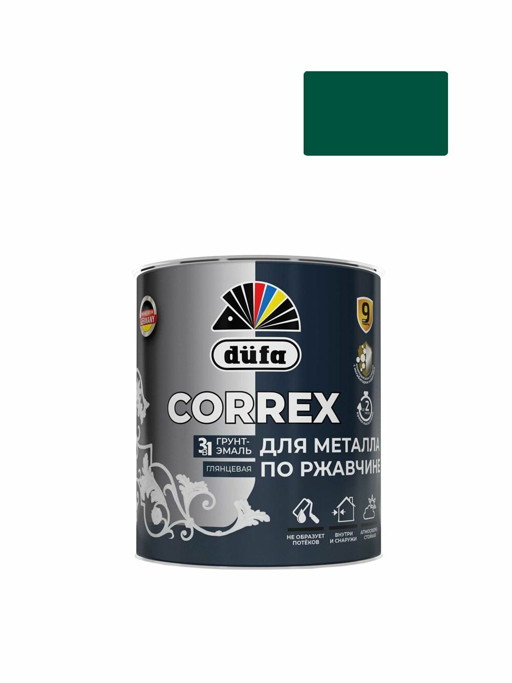 Грунт-эмаль по ржавчине гладкая Correx 3 в 1 RAL-6005 зеленый мох 0.75 л