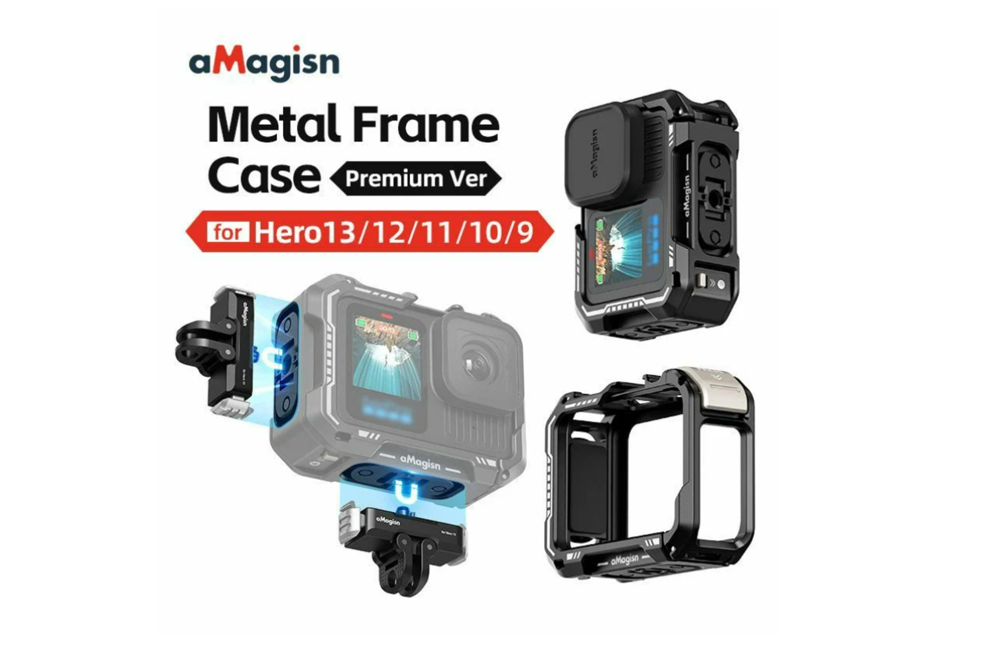 Металлическая рамка Premium + магнитный адаптер для GoPro Hero 13/12/11/10