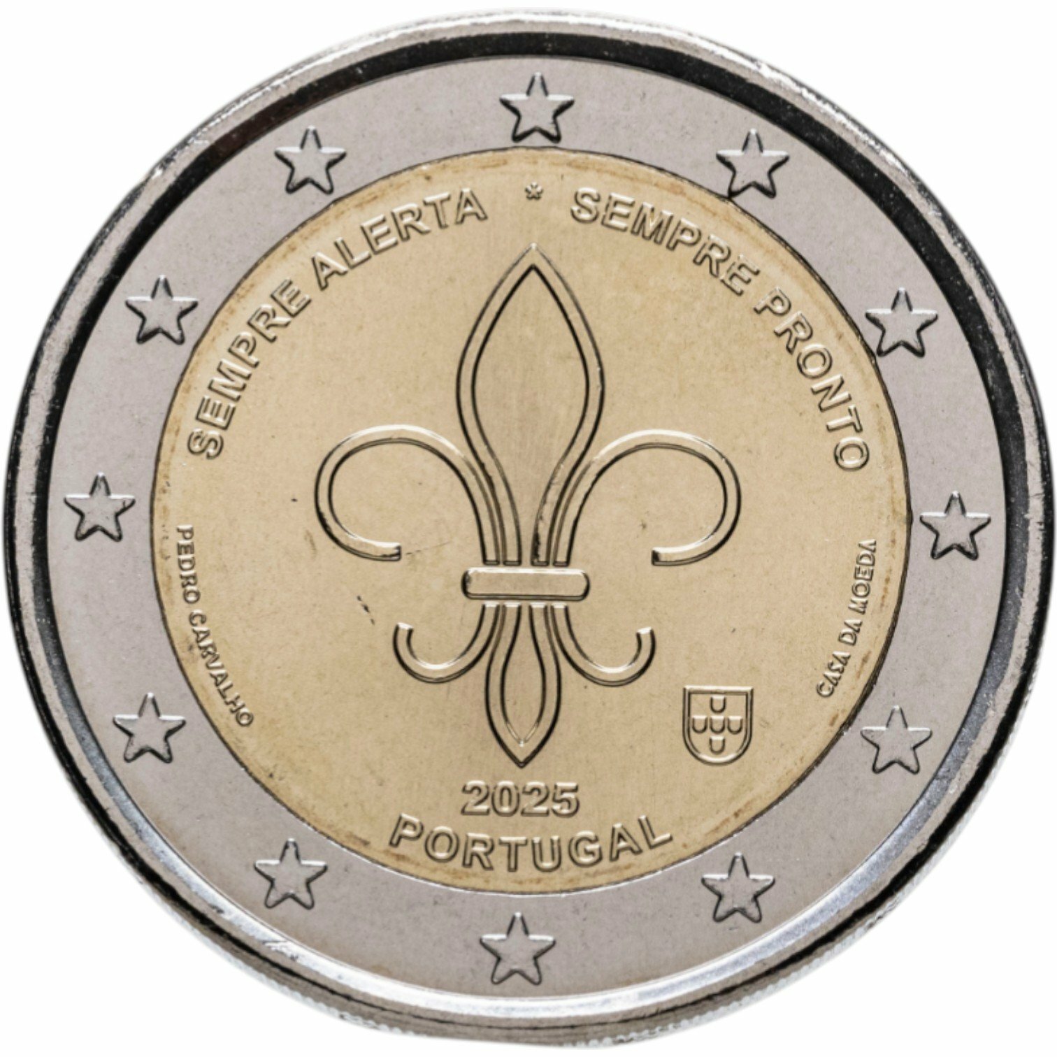 Португалия 2 евро 2025 "16-й Всемирный скаутский Мут в Португалии", Биметалл, в сохранности UNC