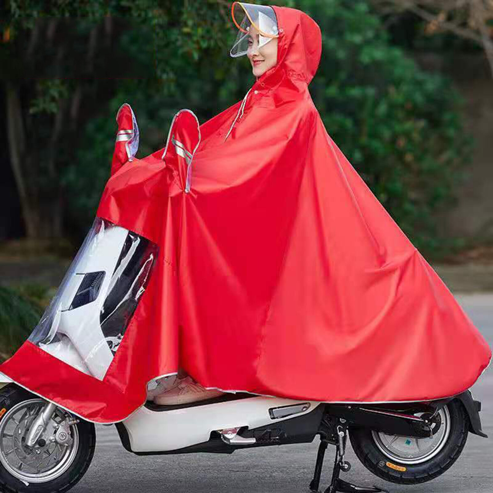 Мотоциклетный плащ-дождевик для велосипедистов, водонепроницаемый пончо для скутеров, дождевые накидки для мужчин и женщин из оксфорда со светоотражателем, ярко-красный, размер 3XL, утолщенный.