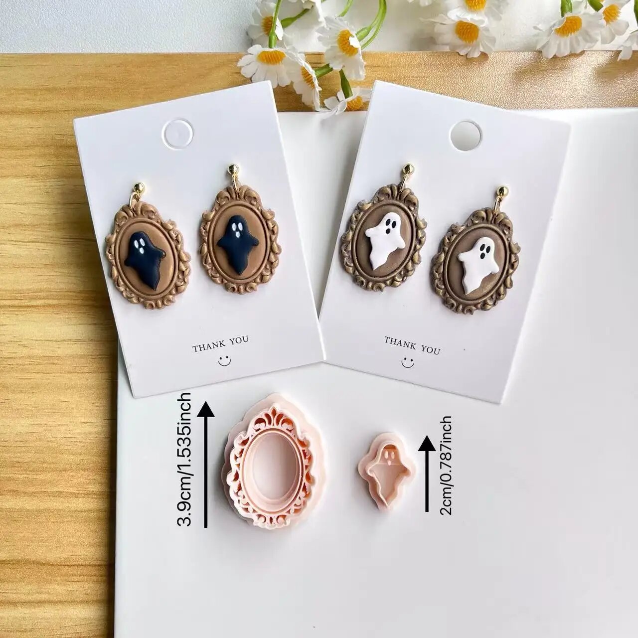 Глиняные формочки для сережек на Хэллоуин из 2 и 3 предметов, глиняные формы в форме волшебных зеркальных призраков и чтения маленьких кублей.