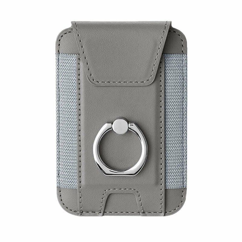 IPhone 15 MagSafe магнитный кардхолдер с кольцом, сильная магнитная фиксация, кожа PU, серый - премиум аксессуар