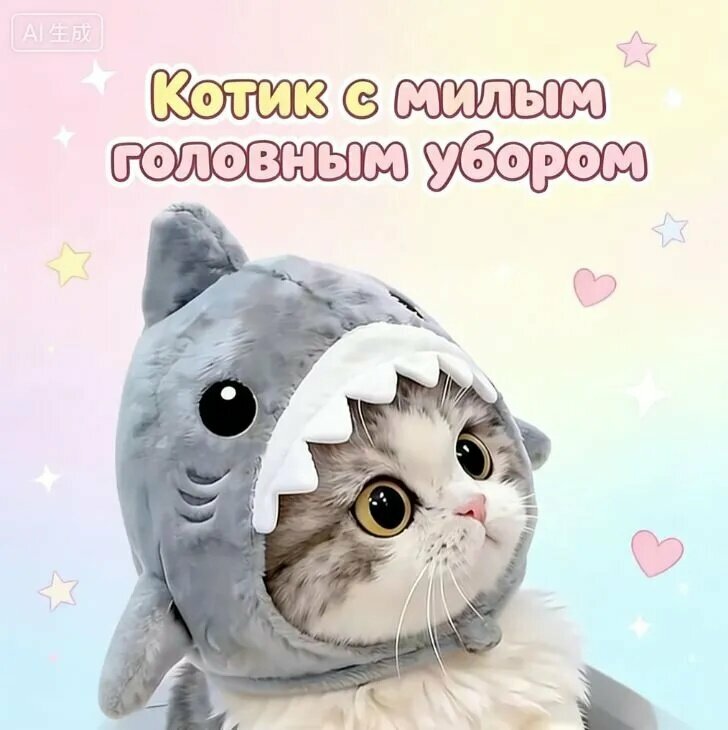 Плюшёвая шапочка-акула для кошек и собак