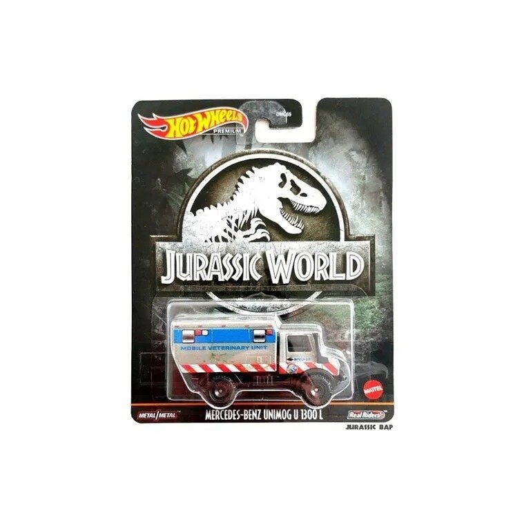 Машинка металлическая игрушка HCP08 Hot Wheels Premium Jurassic World Mercedes-Benz Unimog