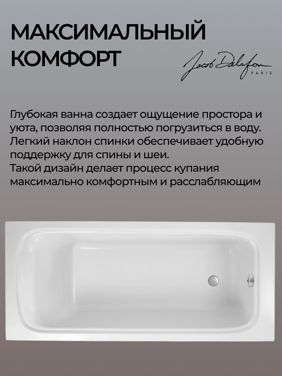 Ванна из литьевого мрамора Jacob Delafon Elite 170x70, прямоугольная, пристенная, белая, с каркасом