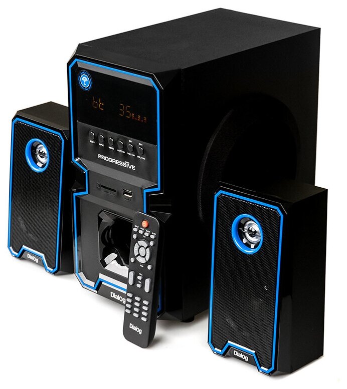 Колонки Dialog Progressive AP-222B BLACK - акустические колонки 2.1, 30W+2*10W RMS, Bluetooth, USB+S