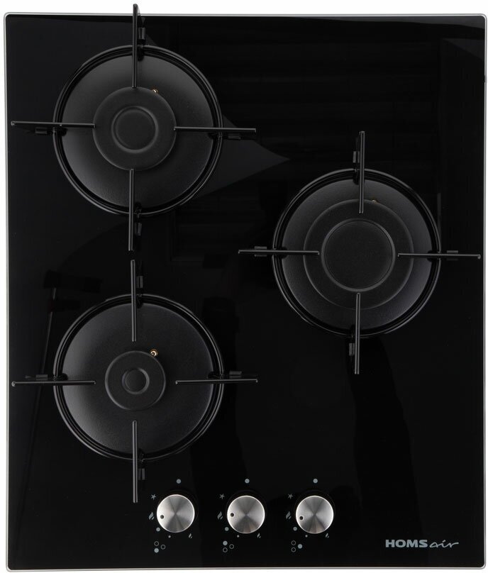 Газовая варочная панель Homsair HGG431BK 44 см, 3 конфорки, черный