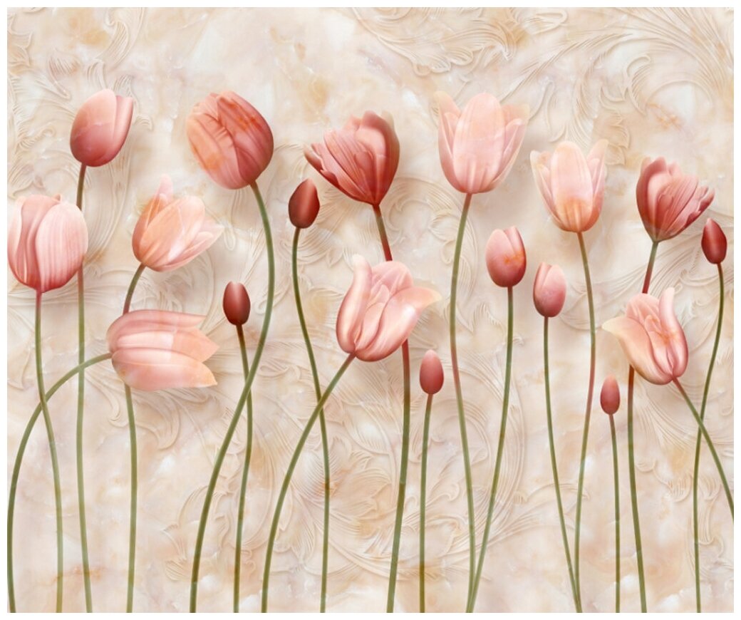 Фотообои флизелиновые Premiun "3D Живопись-тюльпаны" 360X300 см (ШхВ)