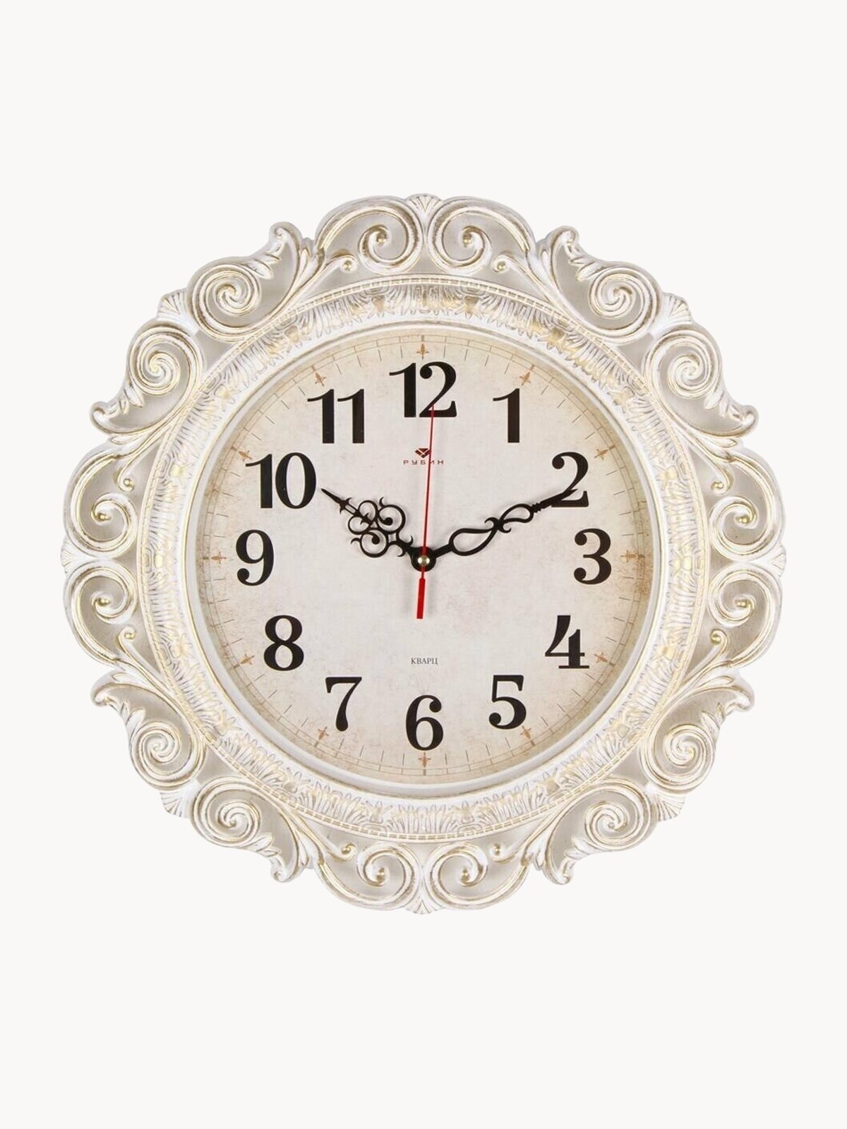 Часы настенные Рубин "Круг Ажурный" интерьерные, кварцевый бесшумный механизм, D=40.5 см, корпус белый с золотом
