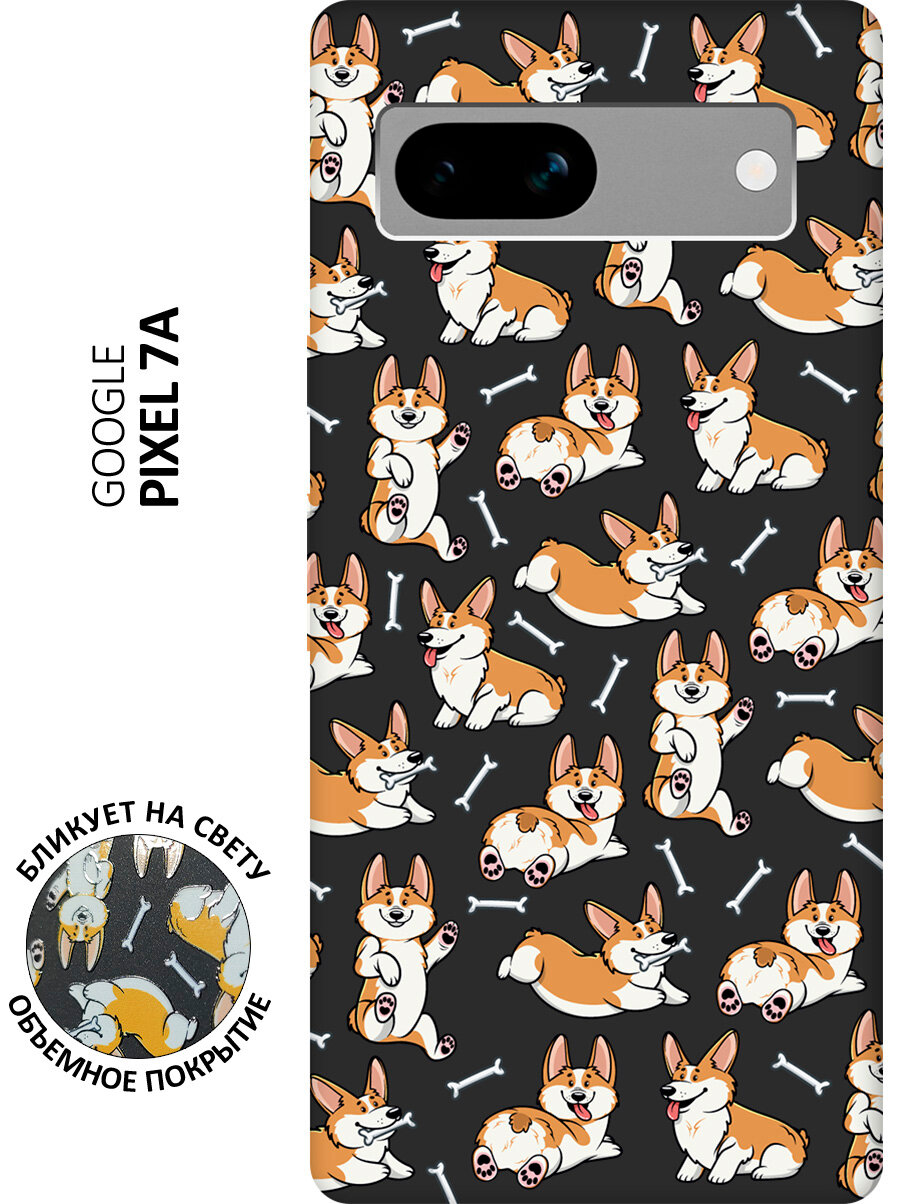 Матовый чехол Corgi Pattern для Google Pixel 7a / Гугл Пиксель 7а с 3D эффектом черный