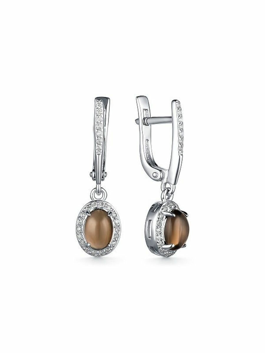 Серьги, серебро, 925 проба, родирование, раухтопаз, фианит