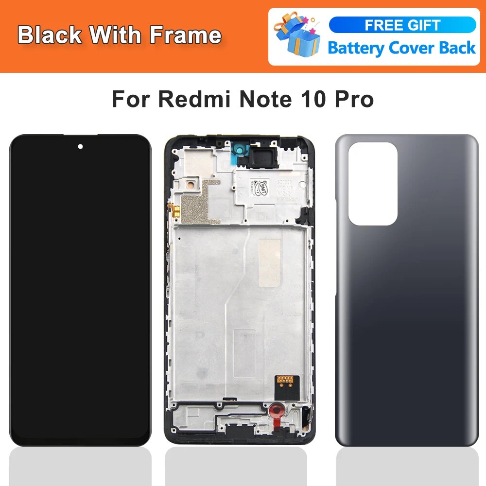 6,67 "AMOLED для Xiaomi Redmi Note 10 Pro ЖК-дисплей с сенсорным экраном для Redmi Note 10Pro M2101K6G Замена ЖК-дисплея, с рамкой AM BlackFrame Cover