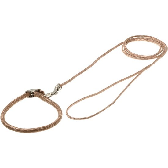 Комплект V.i.pet 6мм х 26см (19-22 см) ошейник круглый + поводок 3мм х 1,2м кэмел