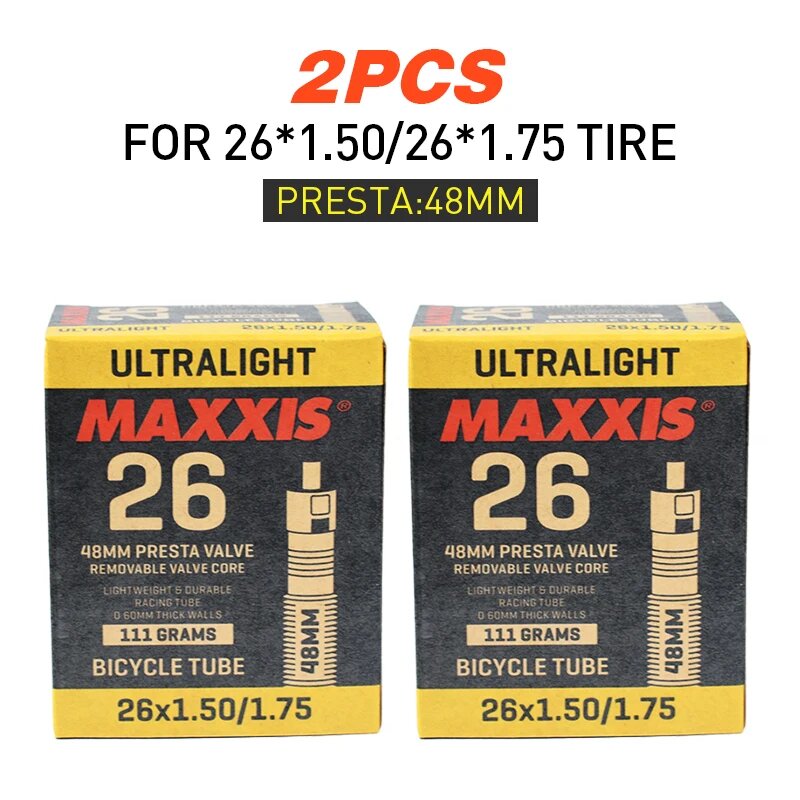 2 шт, сверхлегкие камеры MAXXIS для горного велосипеда 2pc26x1.5-1.75FV48