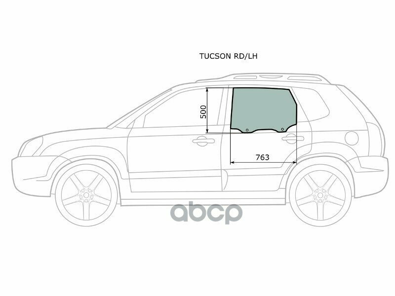 Стекло боковое опускное (Сзади/ Слева/ Цвет зеленый) Hyundai Tucson 04-09 XYG арт. TUCSON RD/LH