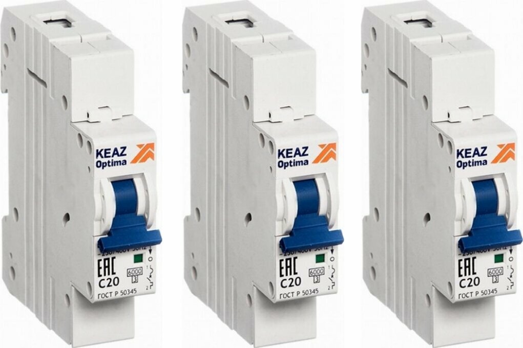 Автоматический выключатель КЭАЗ OptiDin BM63-1C20-УХЛ3 1P 20А характеристика C (комплект из 3 шт)