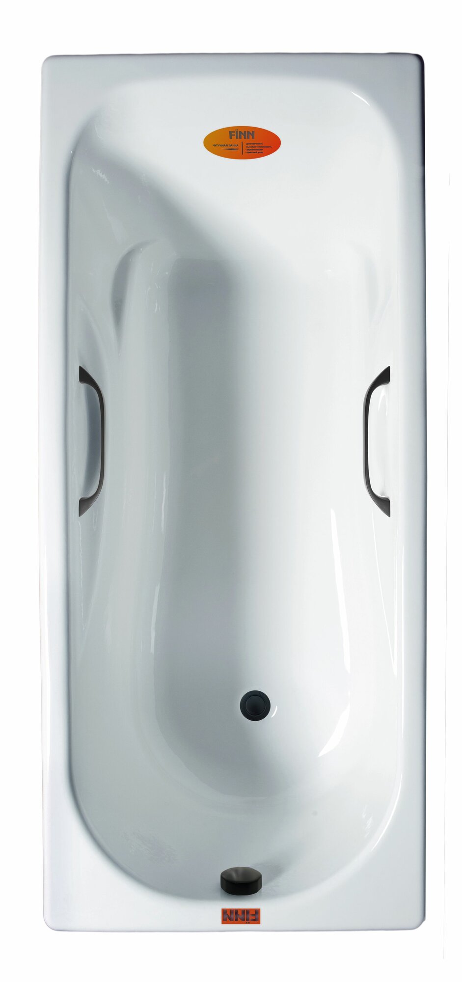 Чугунная ванна Finn Anatomic 150x75x42 с квадратными черными ручками