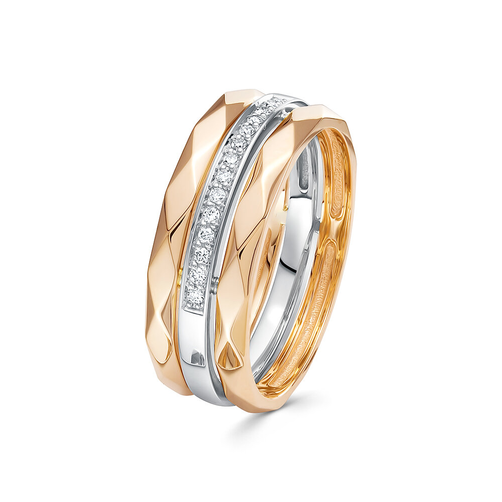 Кольцо обручальное, красное золото, 585 проба, бриллиант