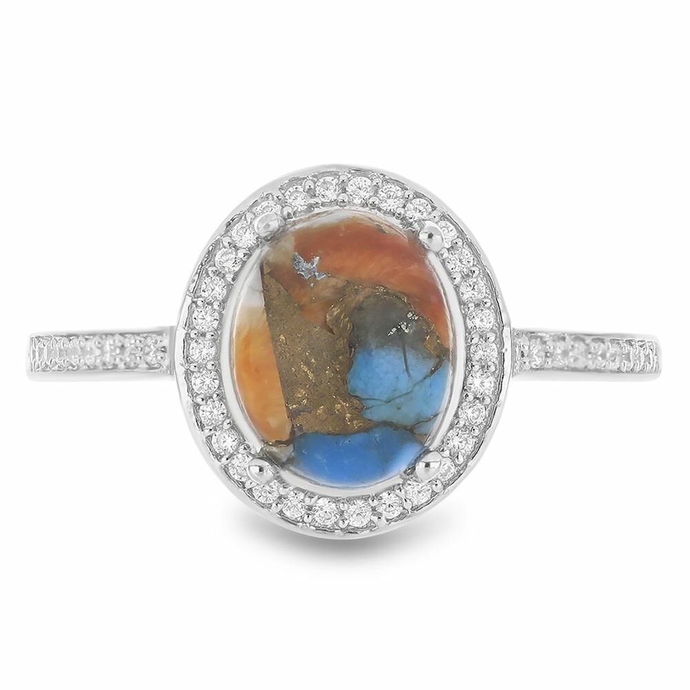 Кольцо, серебро, 925 проба, родирование, бирюза, фианит