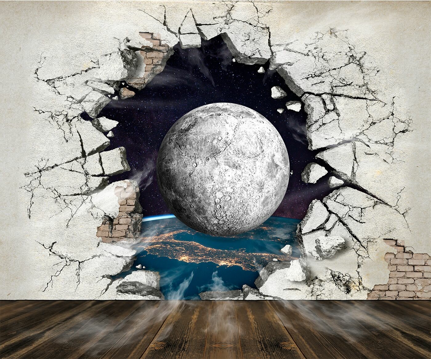 Фотообои Луна в стене 3д 270х360 см