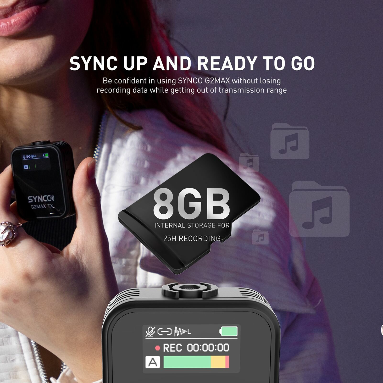 SYNCO G2MAX 1-Trigger-2 2.4G Беспроводная микрофонная система Прикрепляемый микрофон Дальн