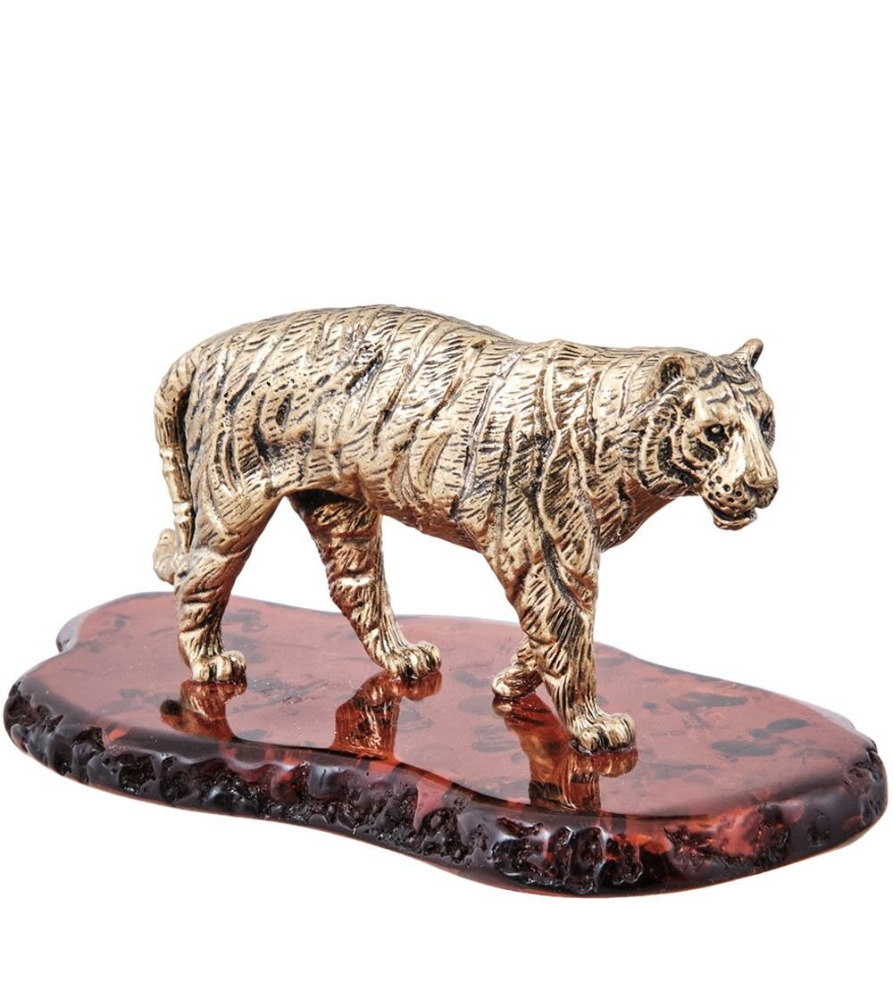 Фигурка Тигр Королевский (латунь, янтарь) AM-3972 Народные промыслы Бронза, латунь, реструктурированный янтарь