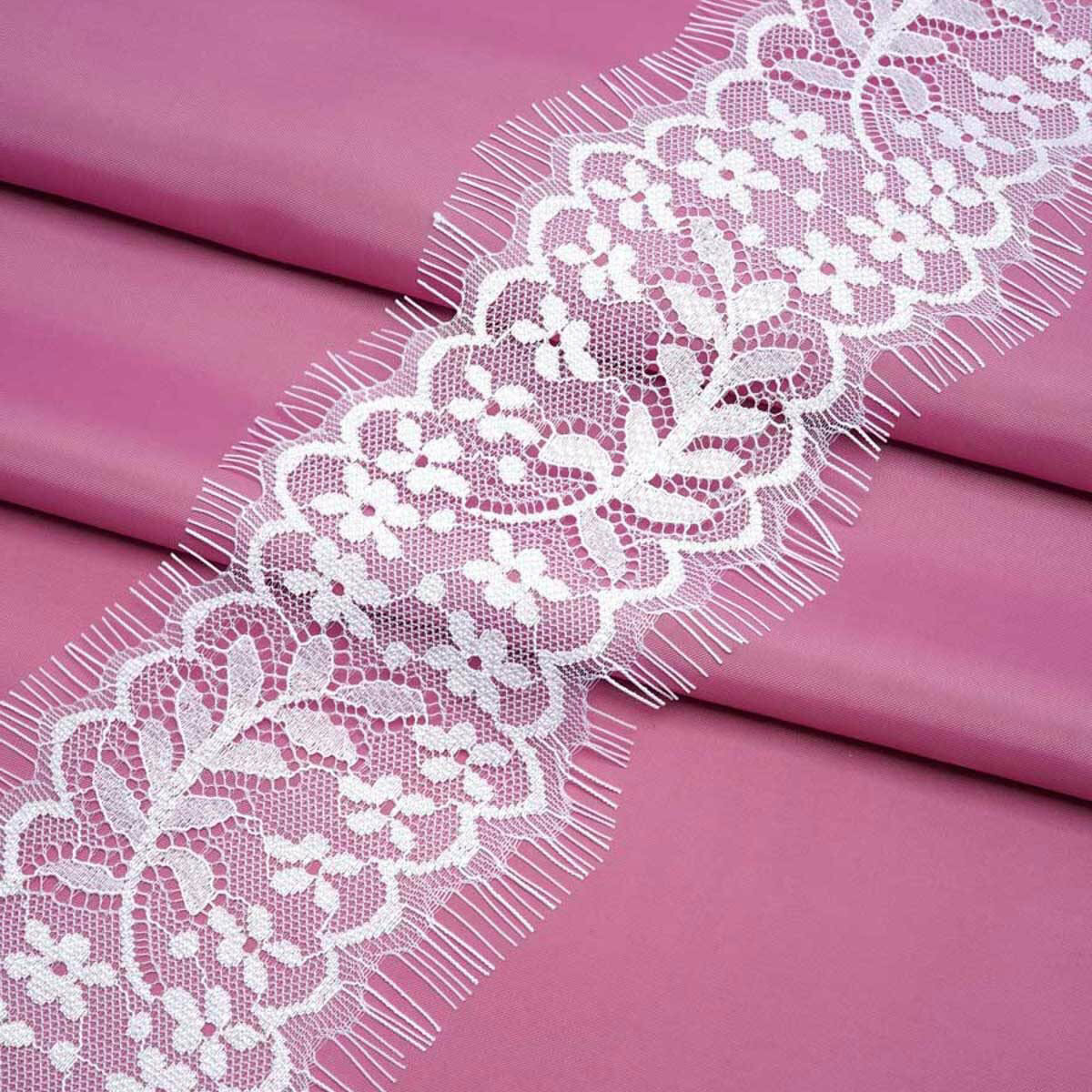 Кружево шантильи на сетке для рукоделия и шитья 8см*3м, белое, Айрис