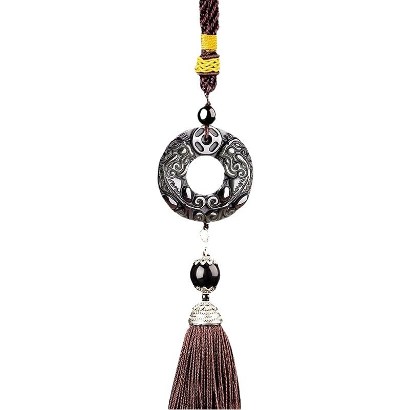 Автомобильный кулон "Пиксиу", обсидиан, золотой, на день рождения, для интерьера