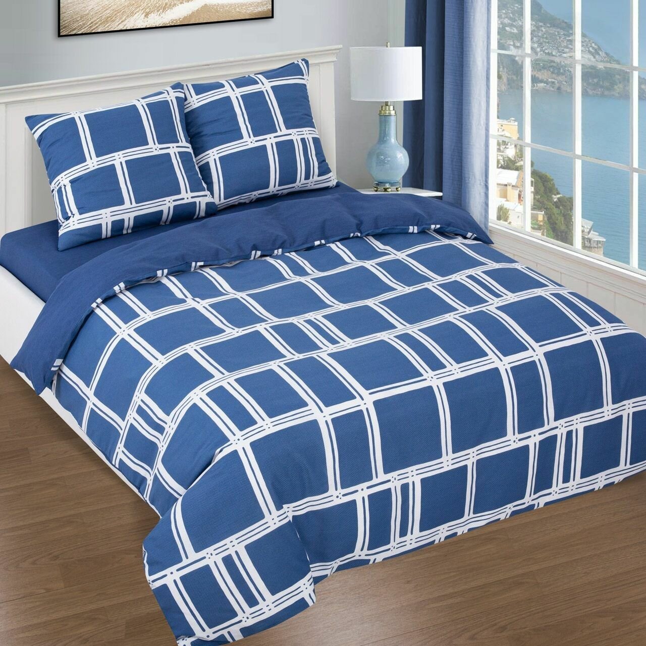 Постельное белье 1.5-спальное Бязь (2 наволочки 70х70) Арт. 500 "Ультрамарин"