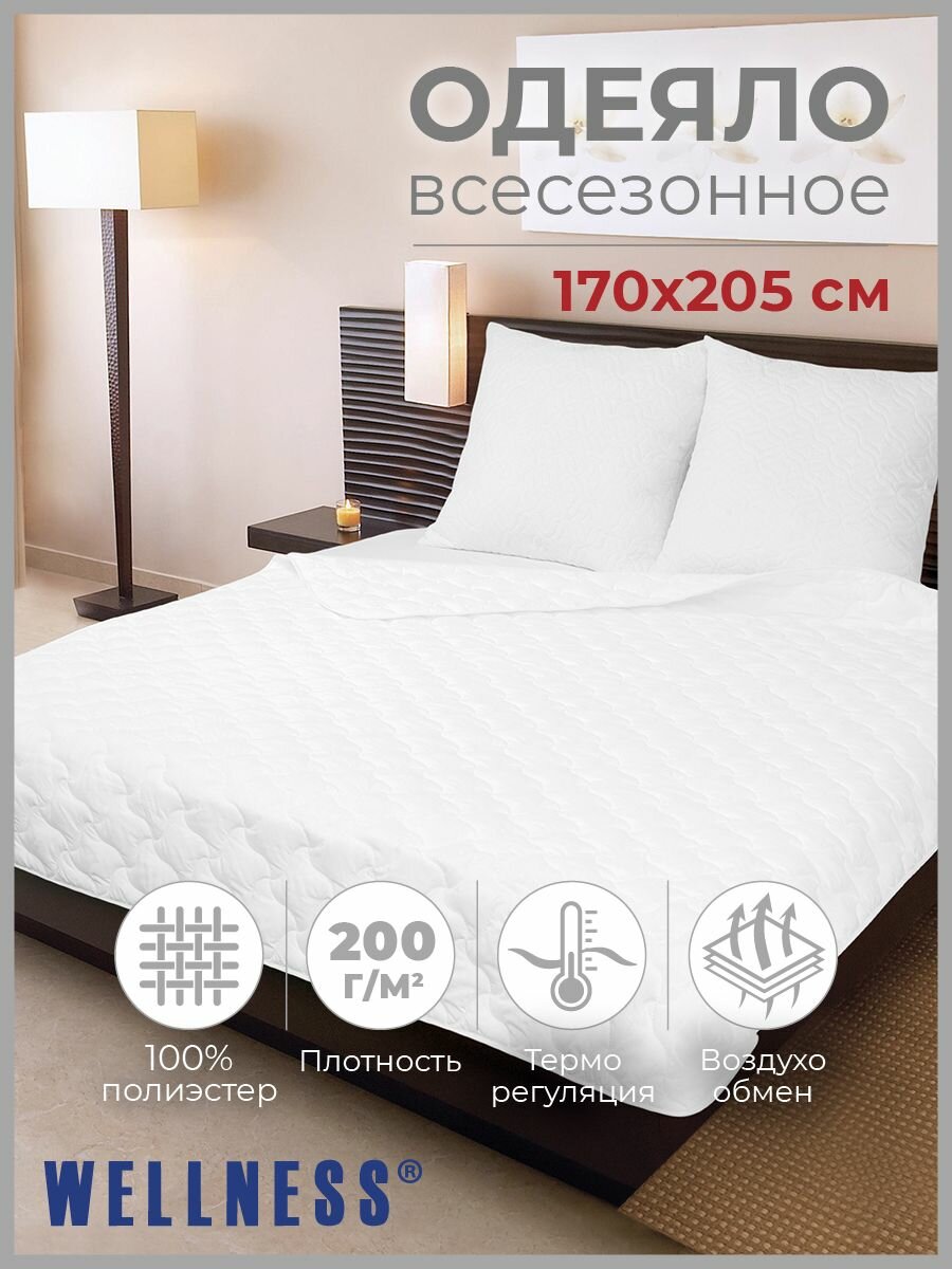 Одеяло 170x205 см двуспальное всесезонное Wellness
