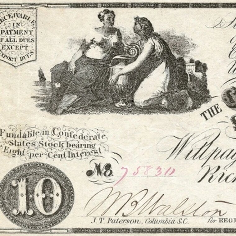 10 долларов 1861 года Конфедерация Ричмонд, сувенирная копия, банкноты и купюры редкие коллекционные