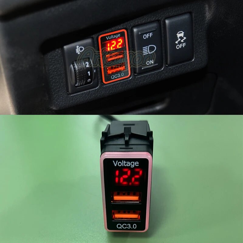 Автомобильное зарядное устройство с двойным интерфейсом QC3.0 USB разъем с отображением напряжения для Nissan X-Trail Y61 Y62 Sylphy Qashqai Teana Sunny Tiida