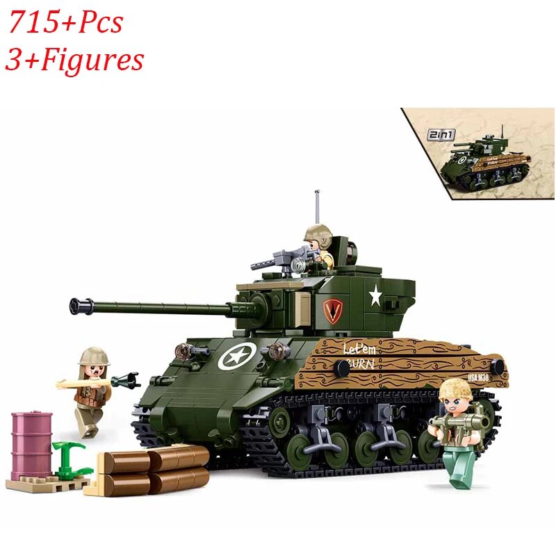 SLUBAN Танк Шерман M4A3 No Box 3 Figures