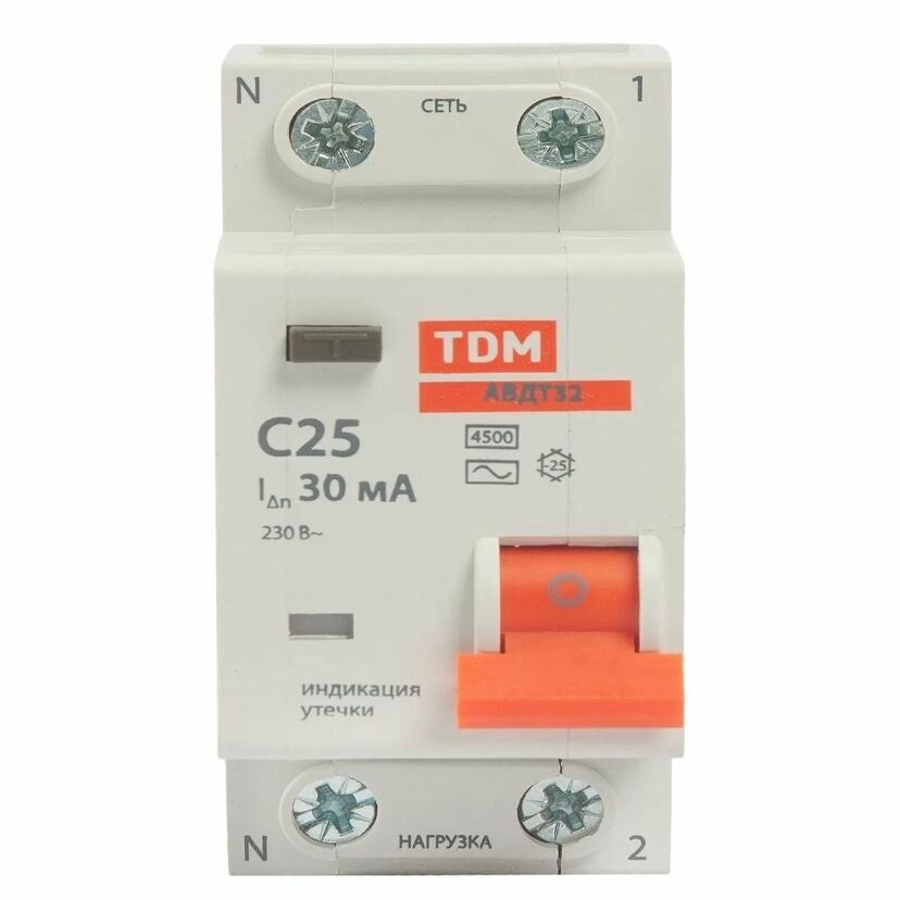 TDM Electric Дифференциальный автомат ABДТ-32 1P N C25 A25 30mA 4.5kA AC SQ0202-0505