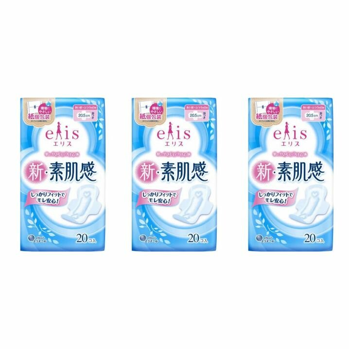 Daio гигиенические прокладки, Elis New skin Feeling, с крылышками, Нормал, 20,5 см, 20 шт в упаковке, 3 упаковки