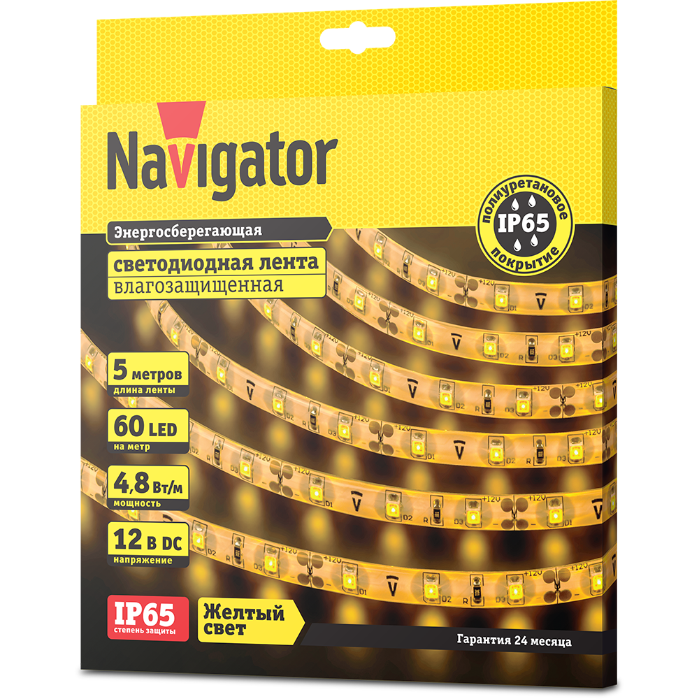 СД Лента Navigator 71 407 NLS-3528Y60-4.8-IP65-12V 5 м, желтый