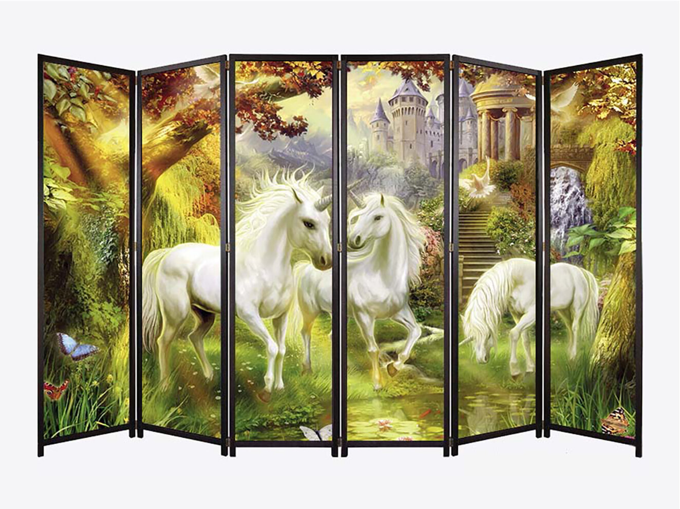 Ширма перегородка секционная складная iDeaLList "Единороги", 6 створок, размер 180x300 см