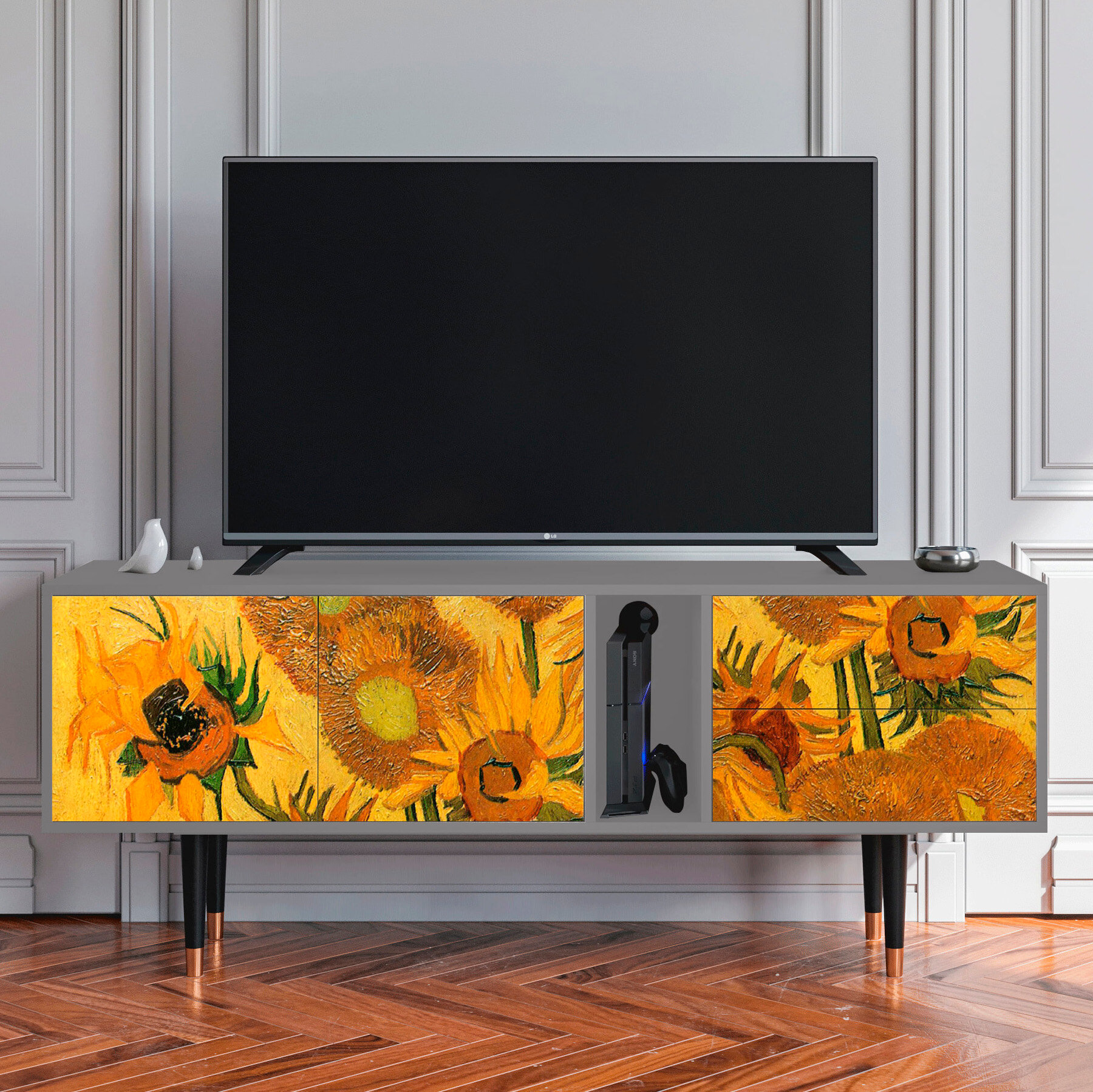 ТВ-Тумба - STORYZ - T1 Sunflowers by Vincent Van Gogh, Размер - 170 x 69 x 48 см, Цвет корпуса - , Серый
