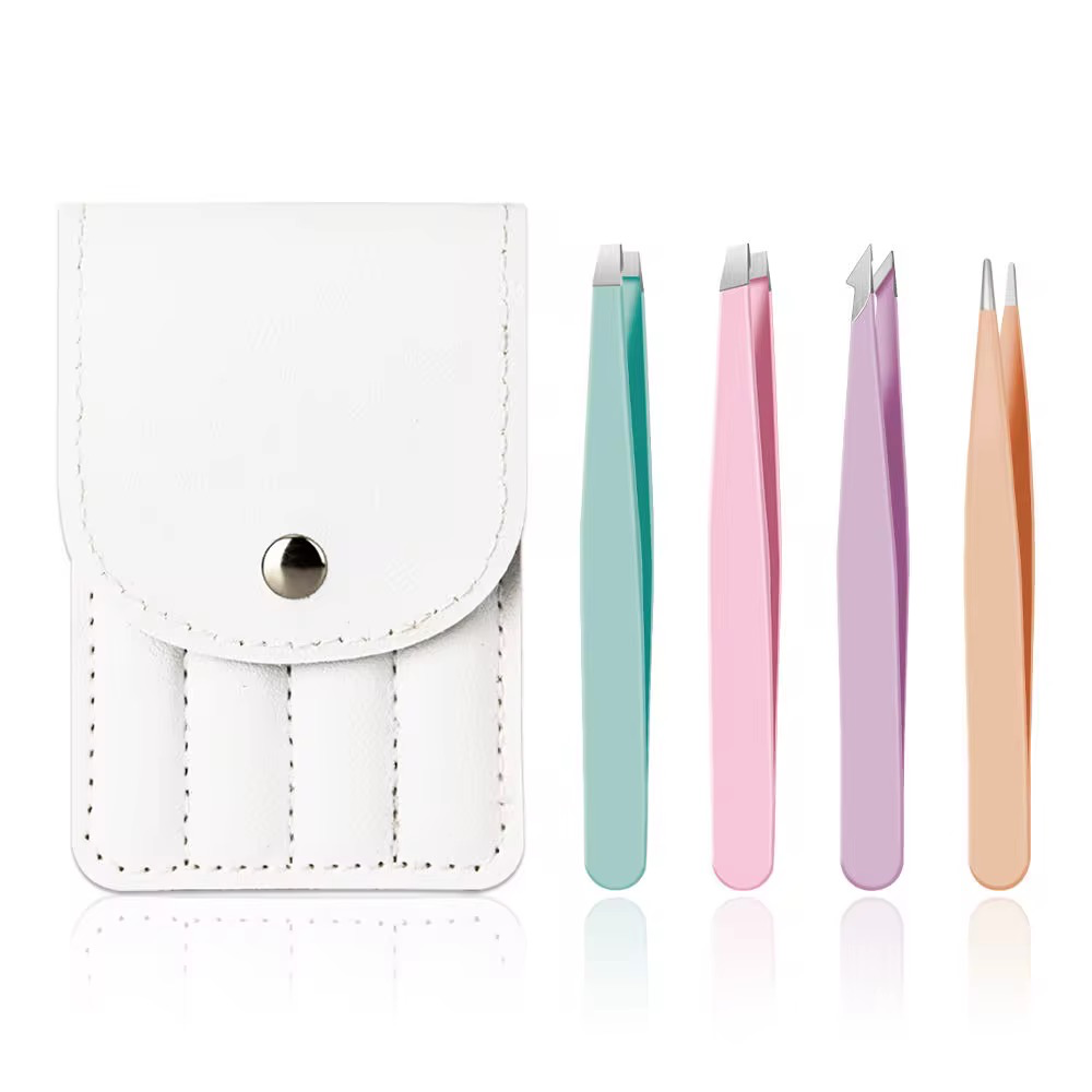 Набор пинцетов, для бровей и ресниц, 4 шт, в чехле, нержавеющая сталь