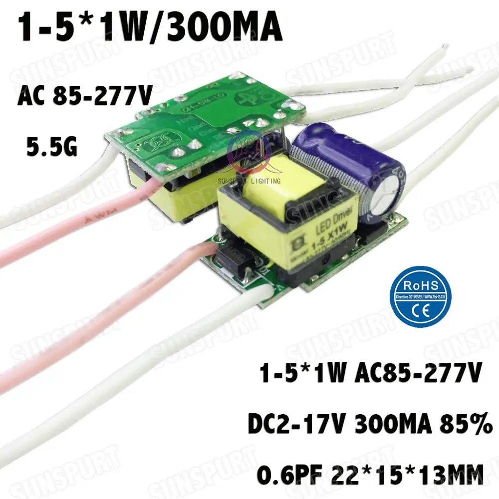 SUNSPURT Трансформатор освещения Inside 1-36 Вт 10 Pieces, 12W 7-12C1W 300MA PF — фото 1