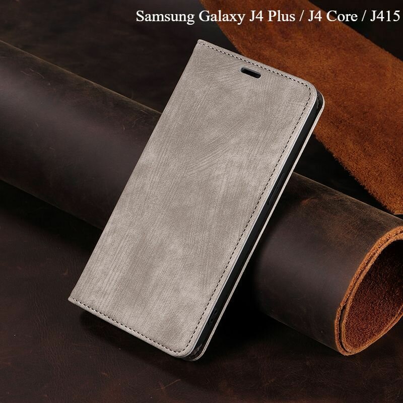 Кожаный чехол-книжка для Samsung Galaxy J4 Plus / J4 Core / J415 (Самсунг галакси j4 плюс, джи 4 плюс) , магнитный, с отделениями для карт и кошельком