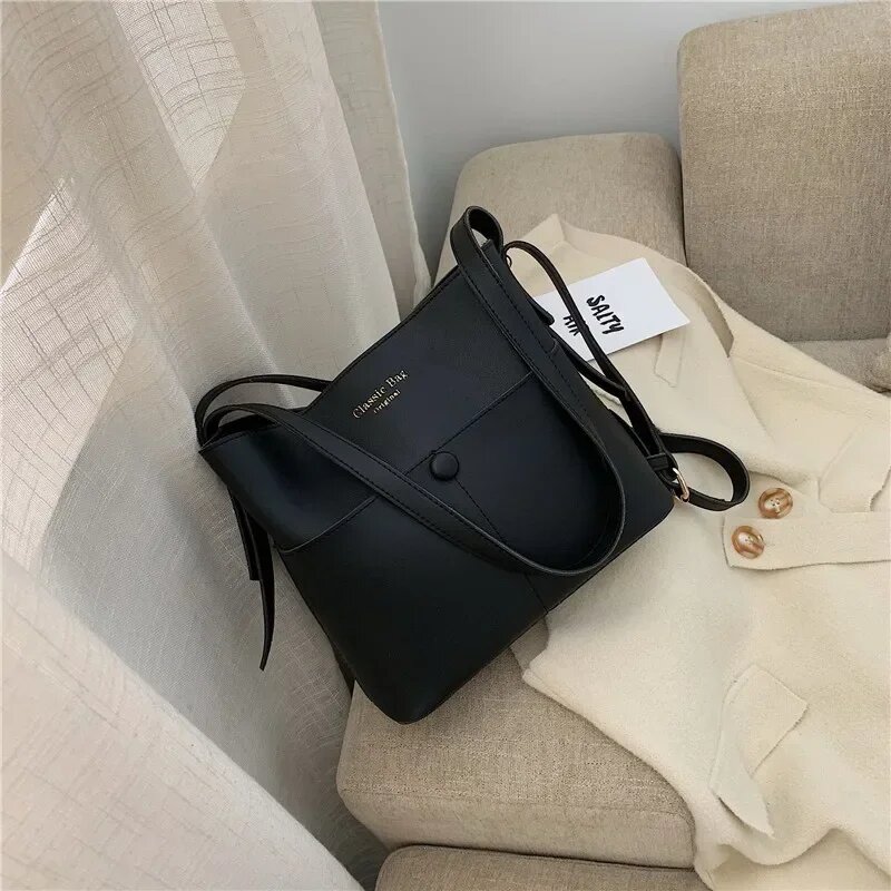 Сумка с твердым цветом сумки для женщин дизайнерские сумки на плеча, black, SKU02134
