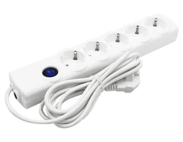 Сетевой фильтр GELBERK GLK-5p/3m, 10 А 5 гн с кнопкой и автоматом ПВС (3м) 2200 Вт