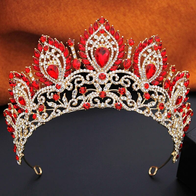 Корона для волос с красными камнями, Gold Red